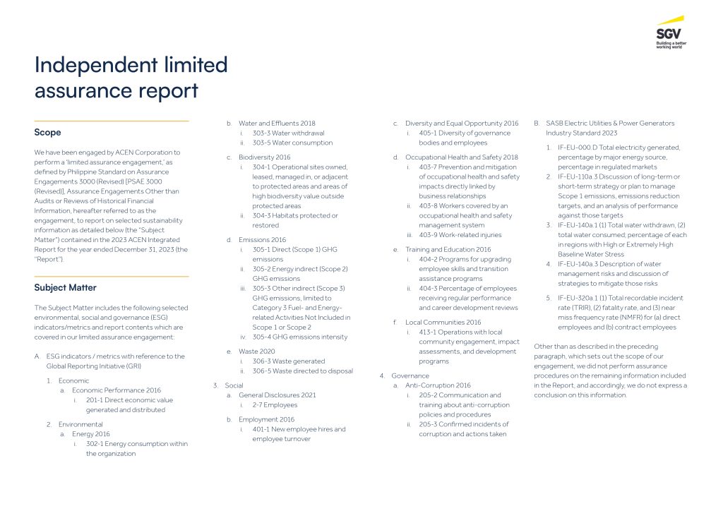 Independent assurance statement - ACEN Integrated Report 2023